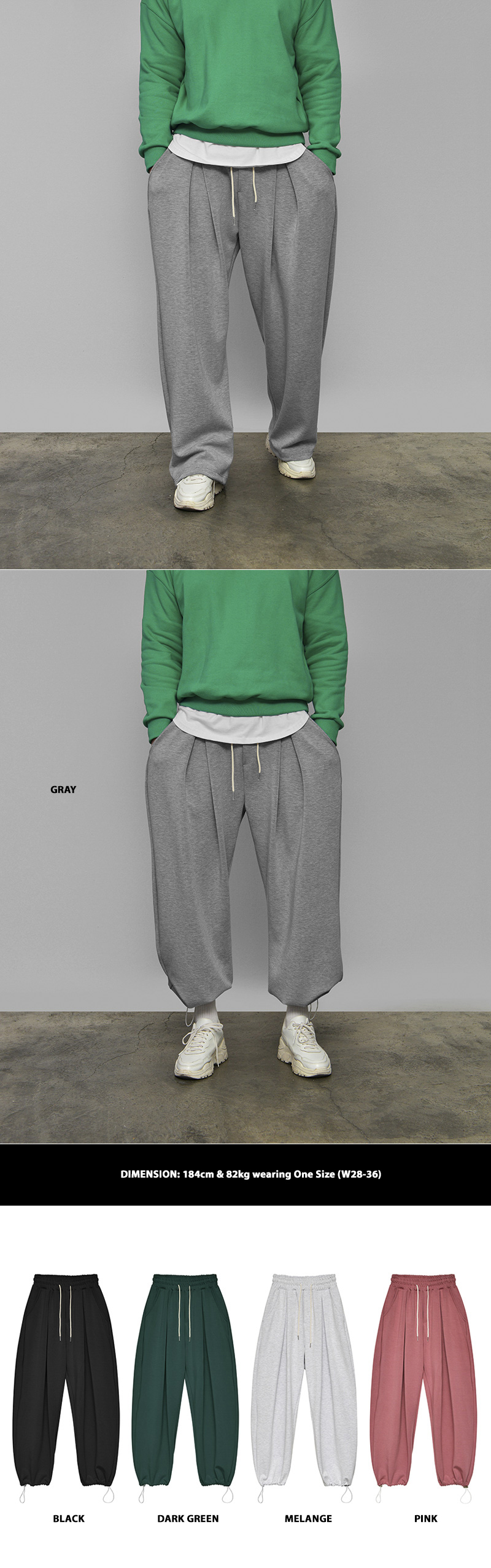 Bottoms :: Last 1) Soft Cotton Pintuck String Wide Banding-Sweatpants 586